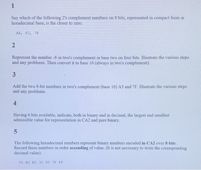Solved 1 Say which of the following 2 's complement numbers | Chegg.com