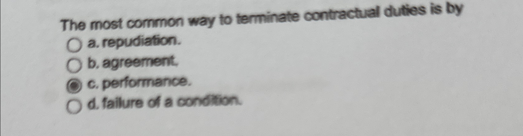 Solved The most common way to terminate contractual duties | Chegg.com