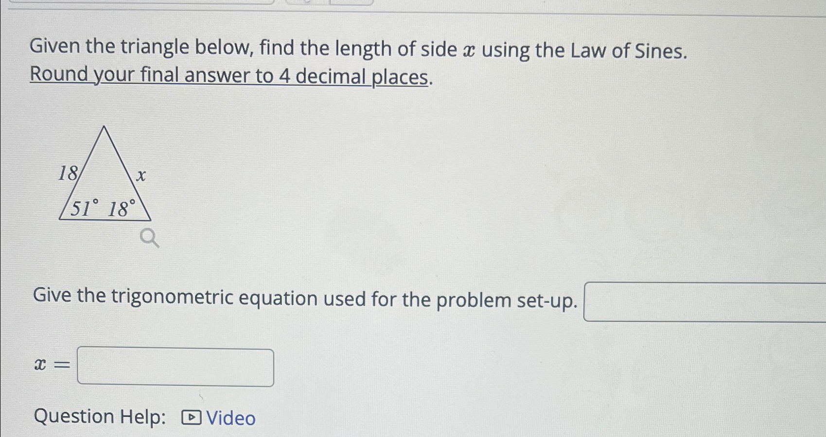 Given the triangle below, find the length of side x | Chegg.com