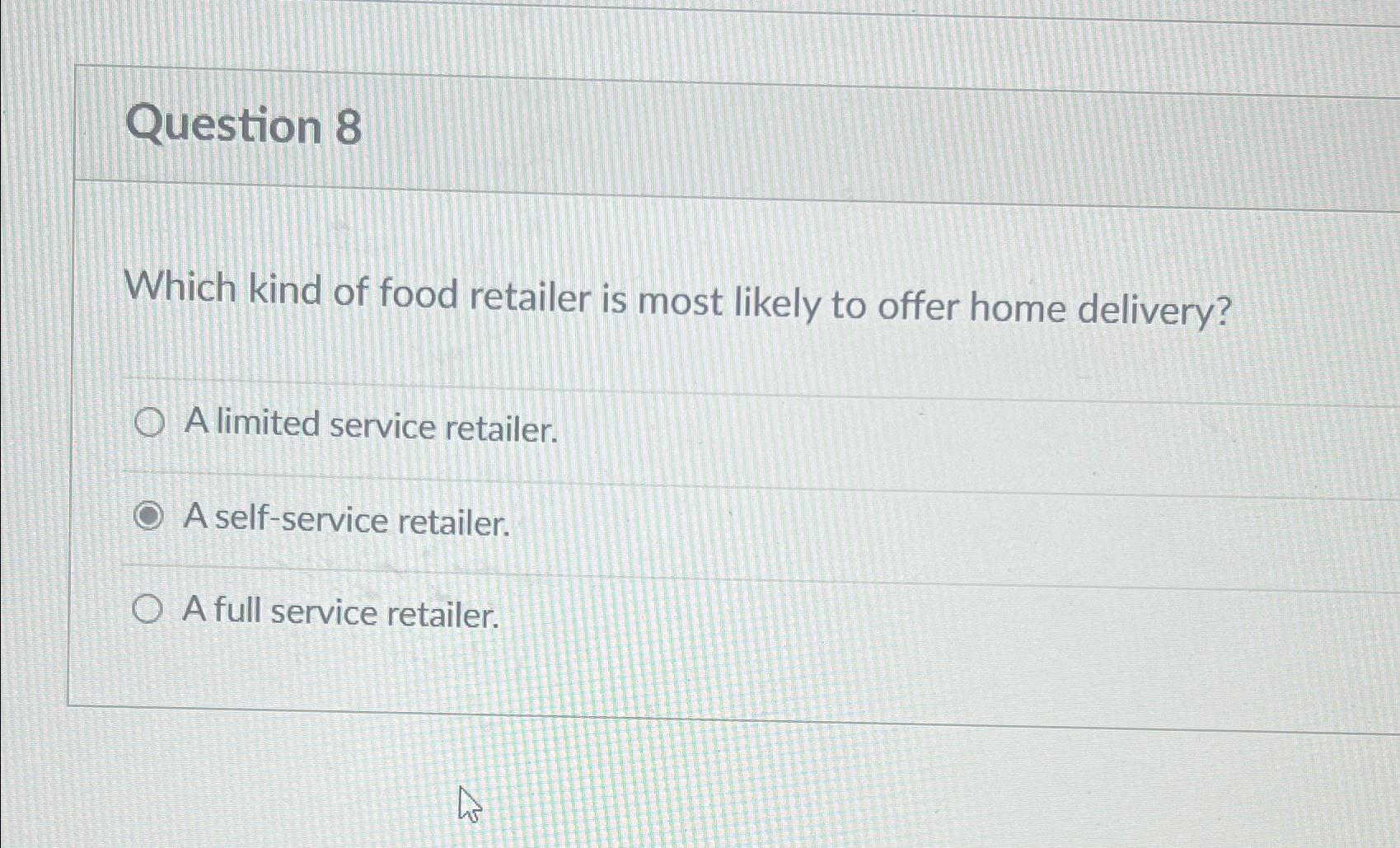 Solved Question 8Which kind of food retailer is most likely | Chegg.com