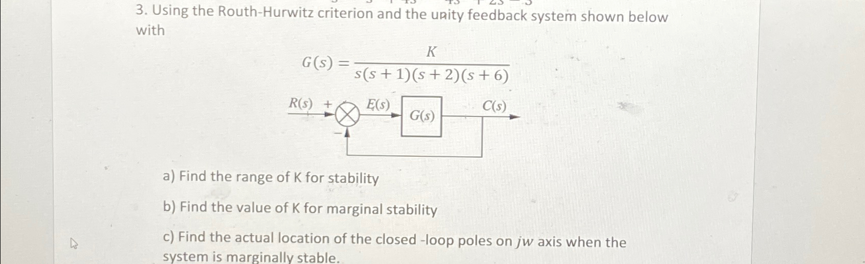 Solved Using the Routh-Hurwitz criterion and the unity | Chegg.com
