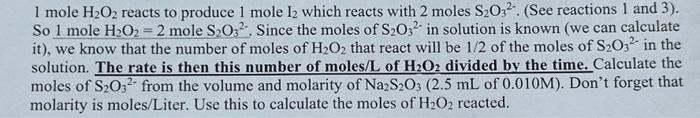 Solved 1 mole H2O2 reacts to produce 1 mole I2 which reacts | Chegg.com