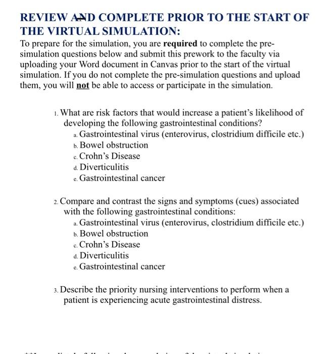 Solved REVIEW AND COMPLETE PRIOR TO THE START OF THE VIRTUAL | Chegg.com