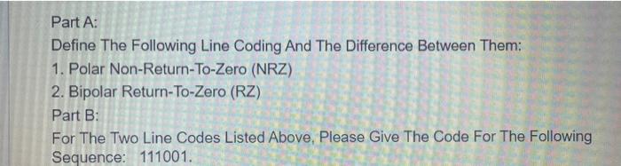 Solved Part A: Define The Following Line Coding And The | Chegg.com