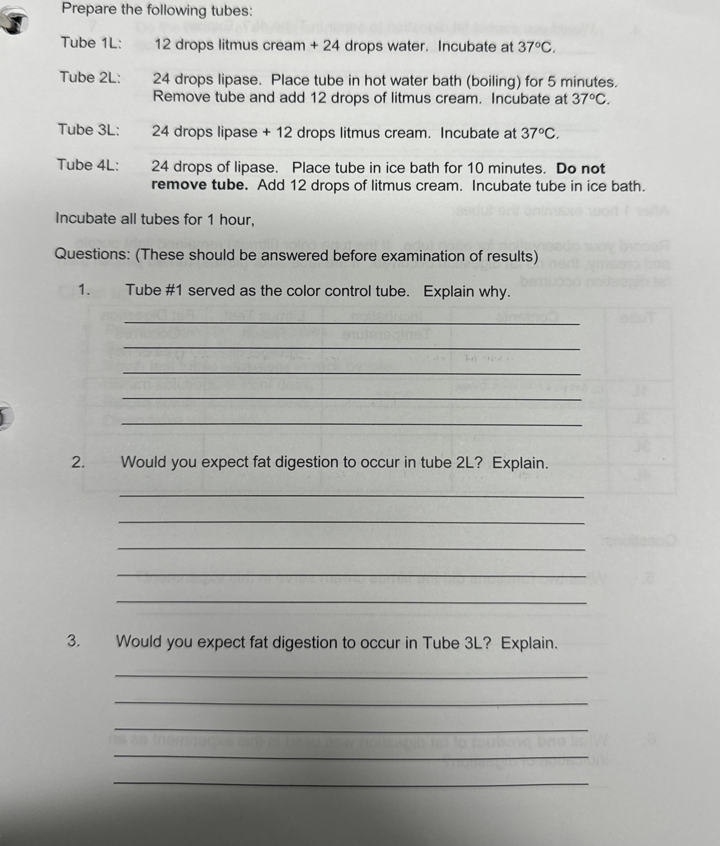 Solved Prepare the following tubes:Tube 1L: 12 ﻿drops litmus | Chegg.com