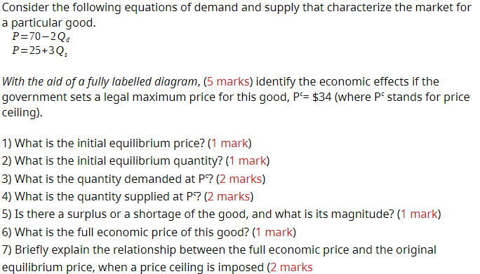 Solved Consider the following equations of demand and supply | Chegg.com