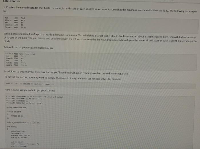 Solved 1. Create a tle named score.bxt that holds the name, | Chegg.com