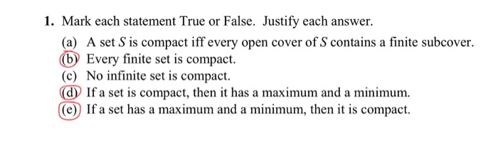 Solved 1. Mark each statement True or False. Justify each | Chegg.com