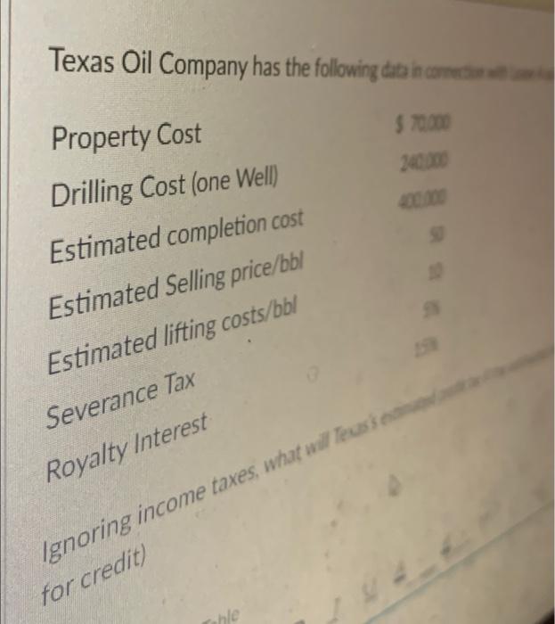 Solved Texas Oil Company has the following data in | Chegg.com