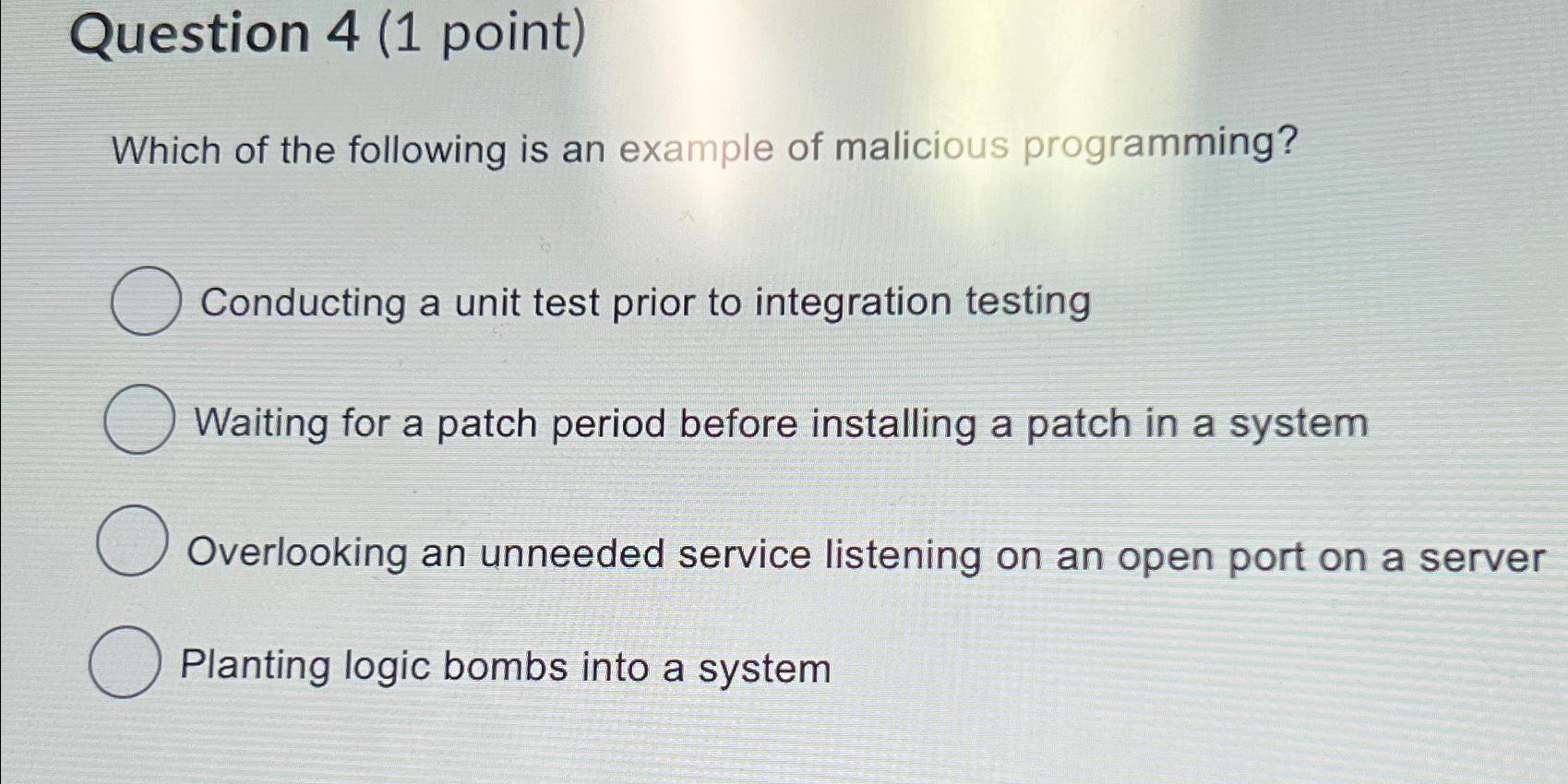 Solved Question 4 (1 ﻿point)Which of the following is an | Chegg.com