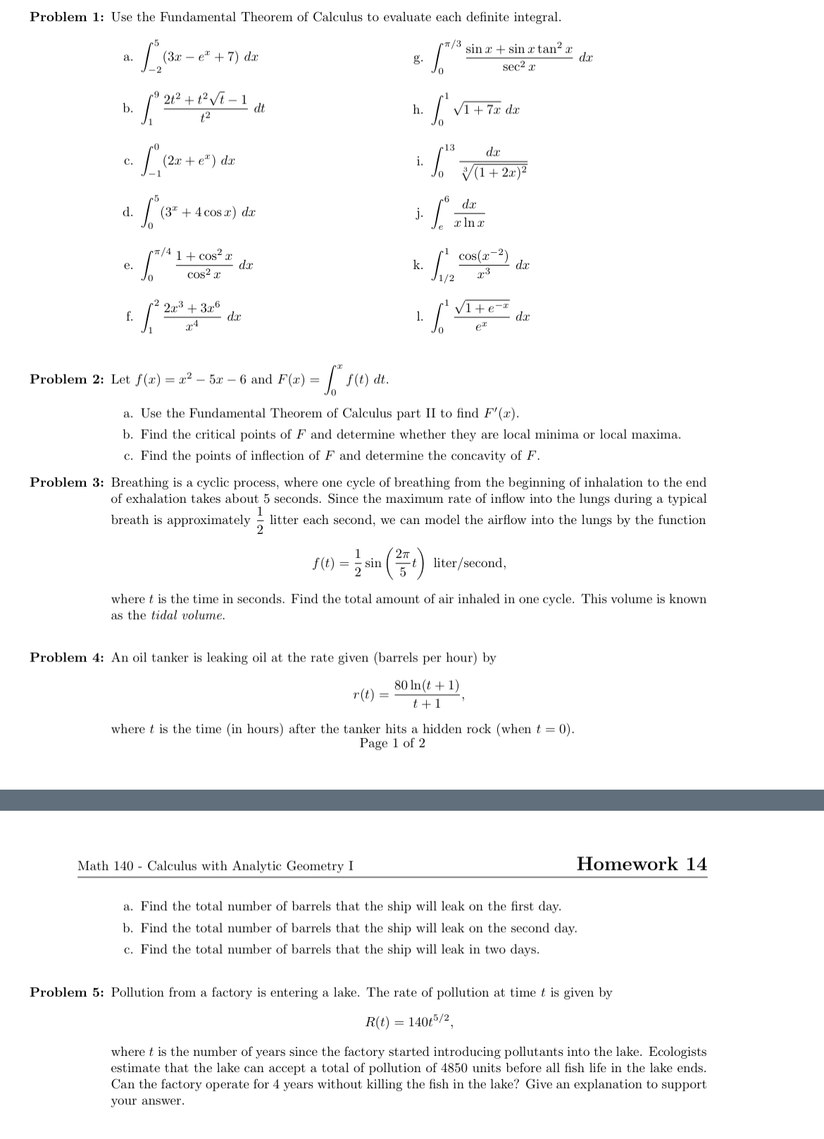 Solved • ﻿Problem 1: Use the Fundamental Theorem of Calculus | Chegg.com
