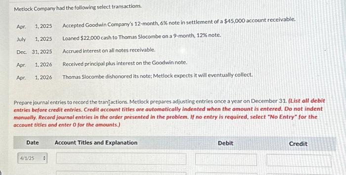 Solved Metlock Company had the following select | Chegg.com