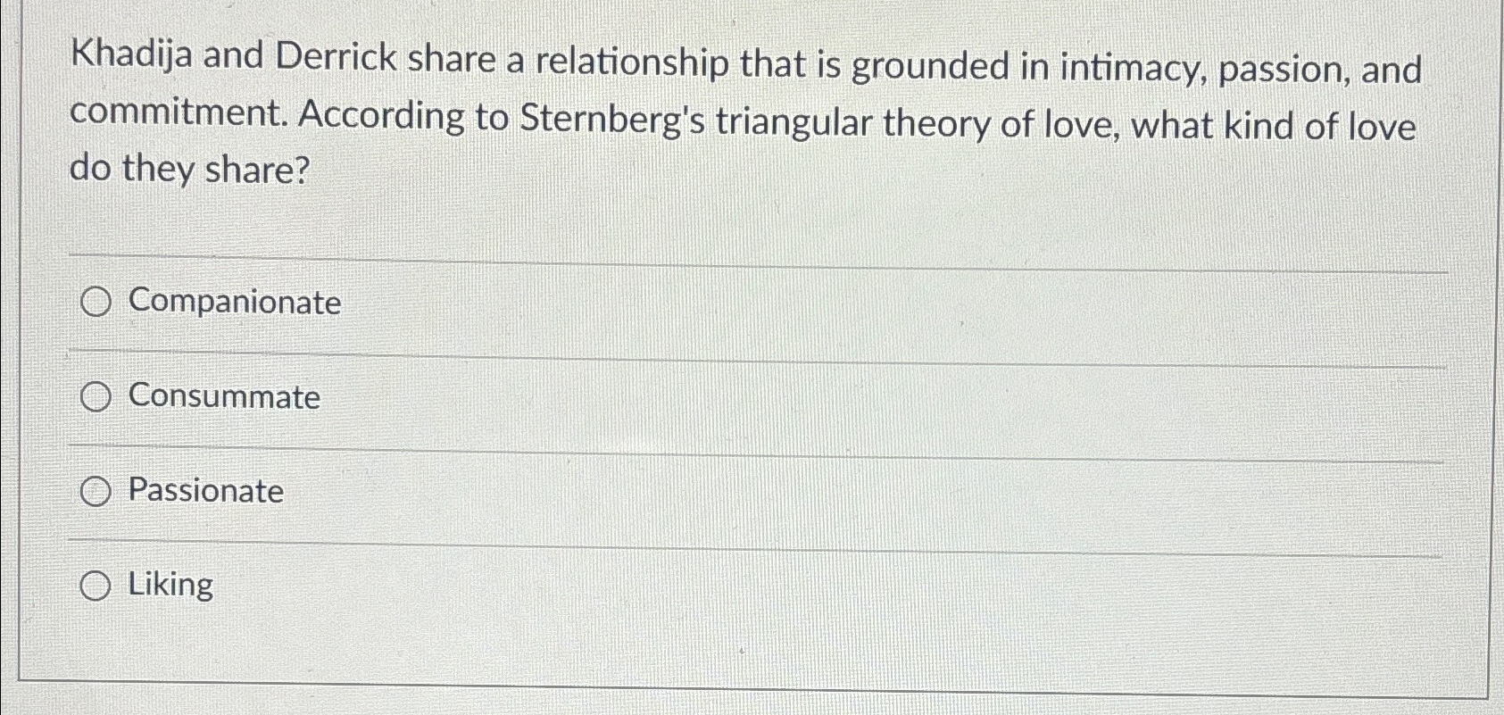 Solved Khadija and Derrick share a relationship that is | Chegg.com