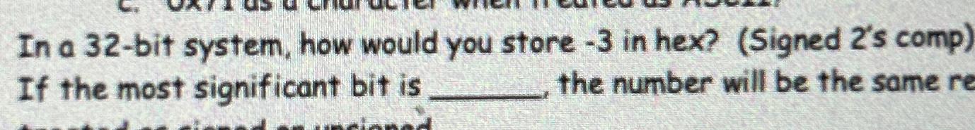 Solved In a 32-bit system, how would you store -3 ﻿in hex? | Chegg.com