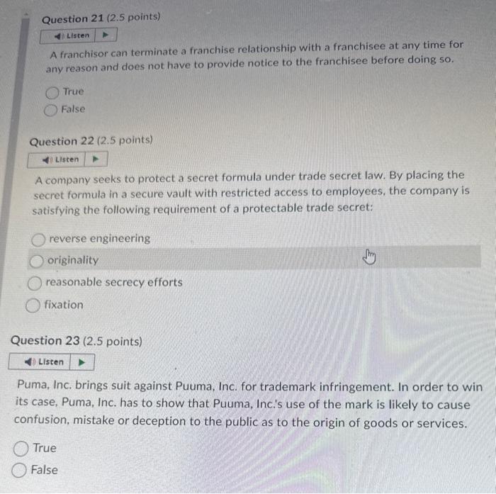 Solved A franchisor can terminate a franchise relationship | Chegg.com