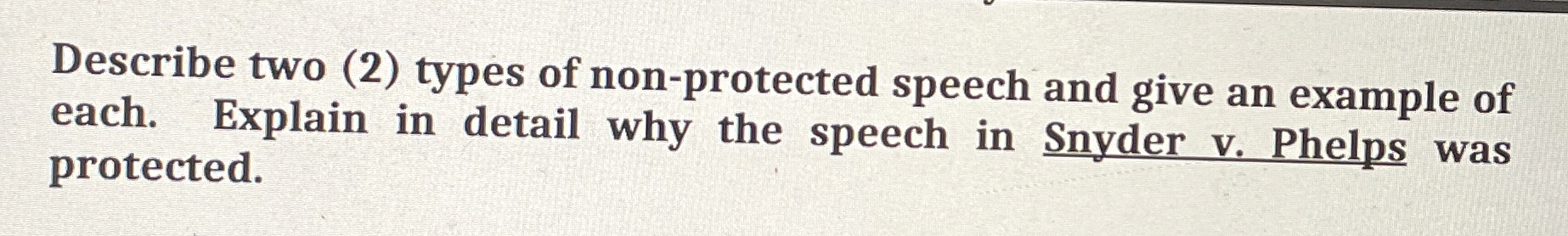 Solved Describe two (2) ﻿types of non-protected speech and | Chegg.com