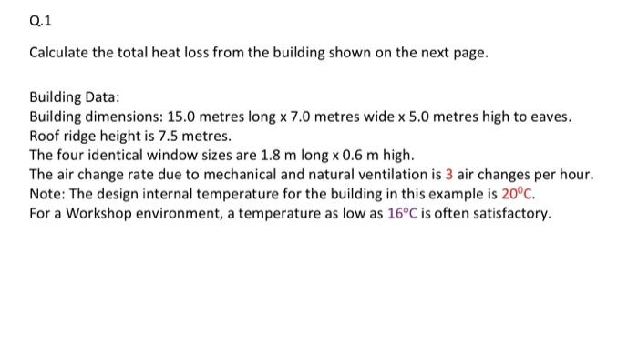 Solved Q.1 Calculate the total heat loss from the building | Chegg.com