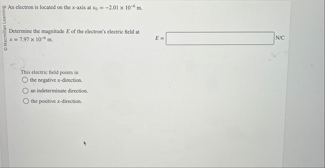 Solved ∞∞ ﻿An electron is located on the x-axis at | Chegg.com