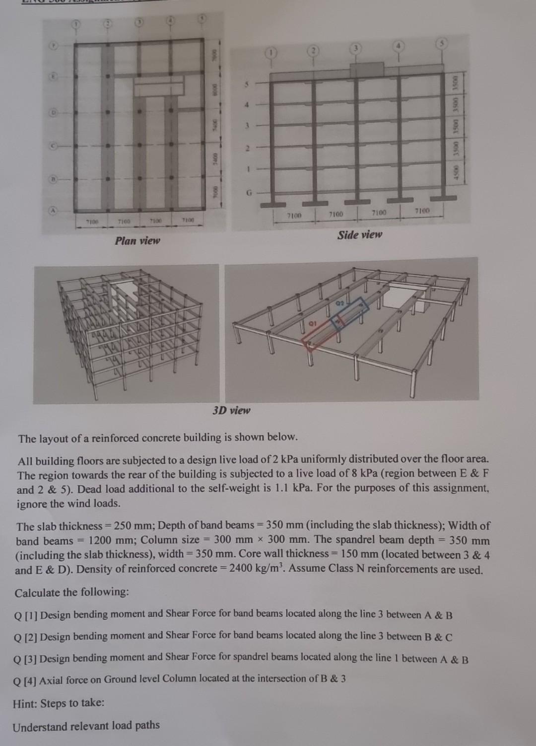 Solved 3D view The layout of a reinforced concrete building | Chegg.com