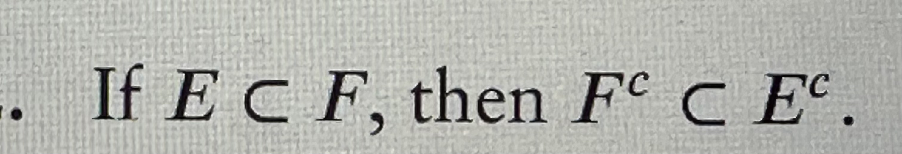 Solved Prove the following relations:If EsubF, then FcsubEc. | Chegg.com