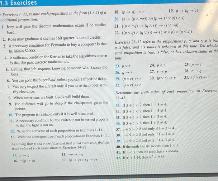 Solved Exercises 1-11, restate each proposition in the form | Chegg.com