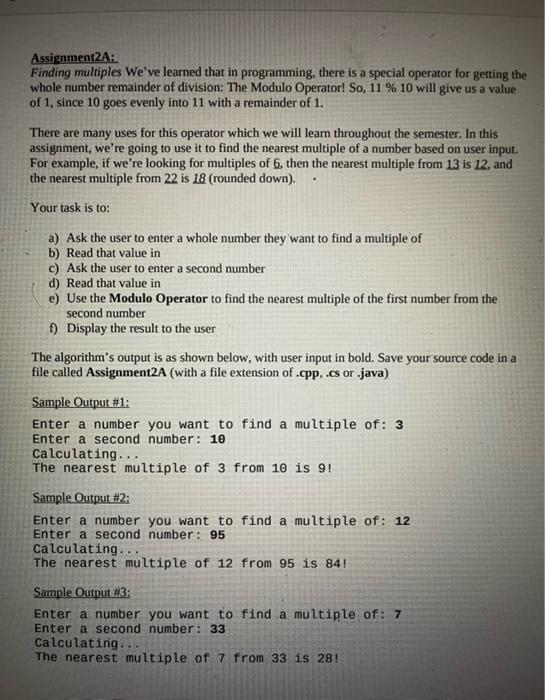 Solved Assignment2a Finding Multiples Weve Learned That In 