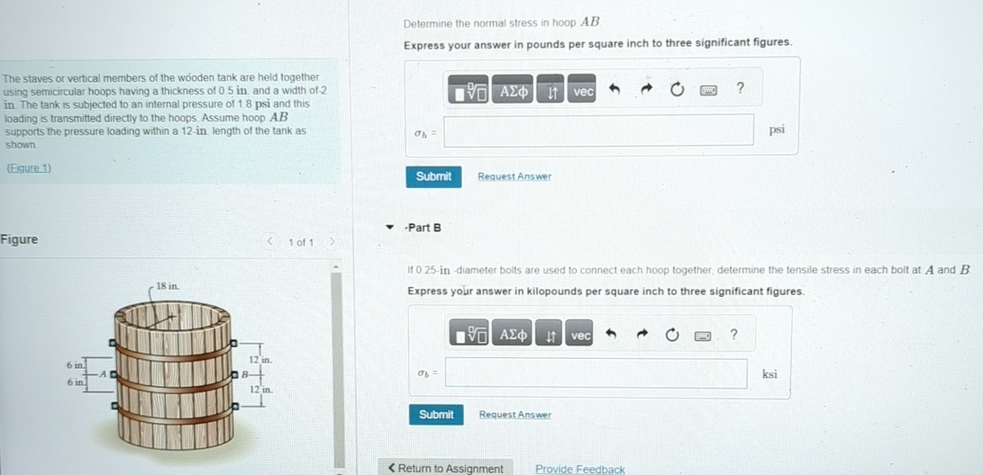 Solved Determine the normal stress in hoop ABExpress your | Chegg.com