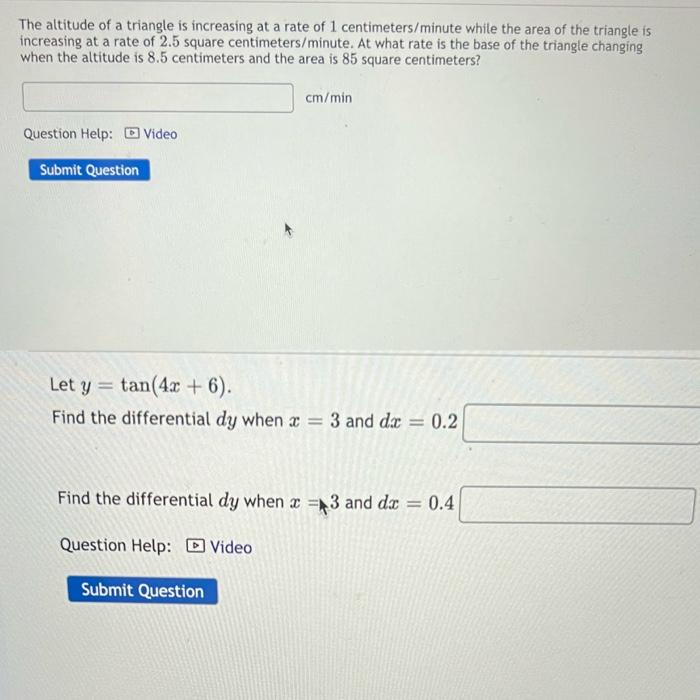 Solved The altitude of a triangle is increasing at a rate of | Chegg.com