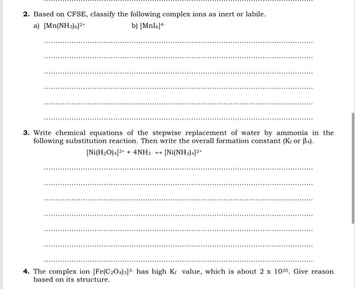 Solved 2. Based on CFSE, classify the following complex ions | Chegg.com