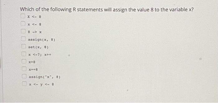 Solved Which of the following R statements will assign the | Chegg.com