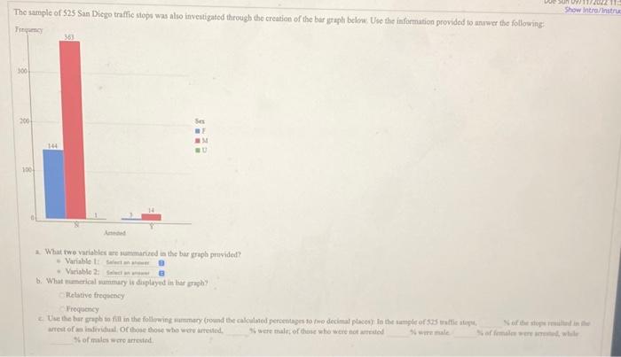 Solved show intra. The sample of 525 San Dicgo traffic stops | Chegg.com