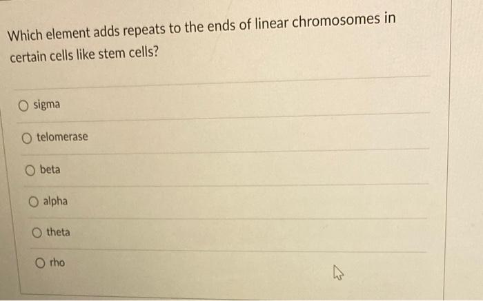 Solved Which element adds repeats to the ends of linear | Chegg.com