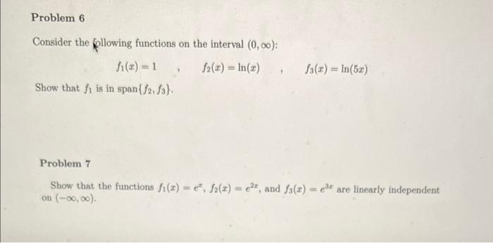 Solved Consider the following functions on the interval | Chegg.com