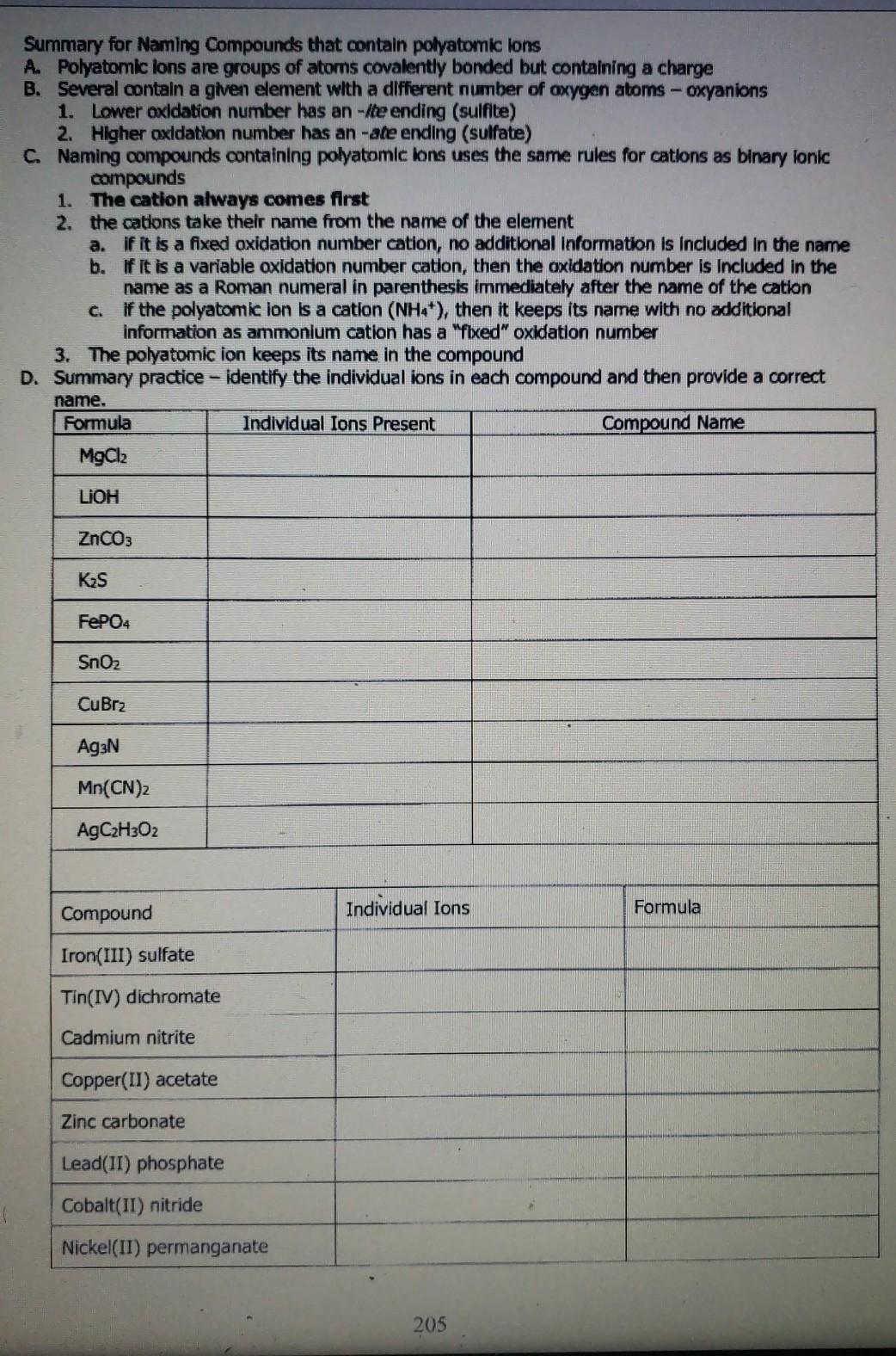 Solved Lab 15 -- Activity Naming Chemical Compounds I. | Chegg.com