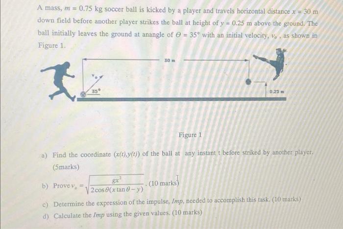Solved A mass, m=0.75 kg soccer ball is kicked by a player | Chegg.com