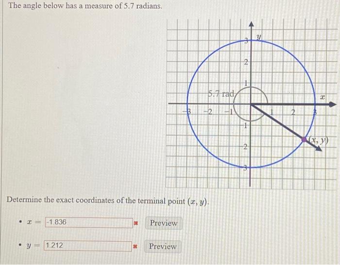 Solved The angle below has a measure of 5.7 radians. | Chegg.com