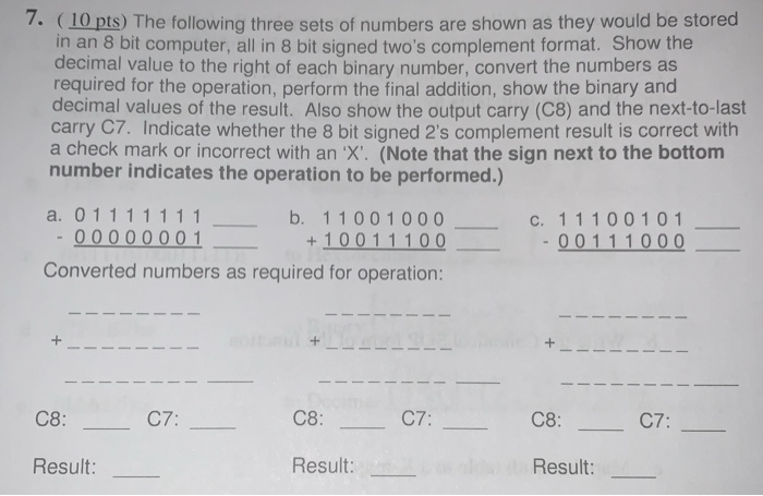 Solved 7. ( 10 pts) The following three sets of numbers are | Chegg.com