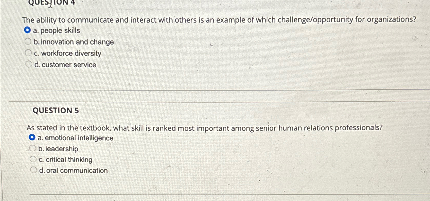 Solved The ability to communicate and interact with others | Chegg.com