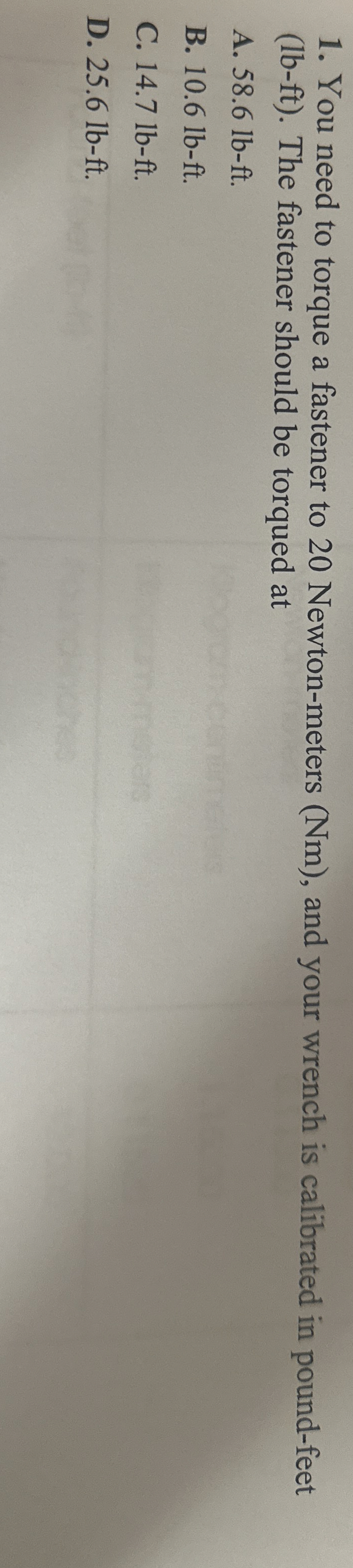 Solved You need to torque a fastener to 20 ﻿Newton-meters | Chegg.com