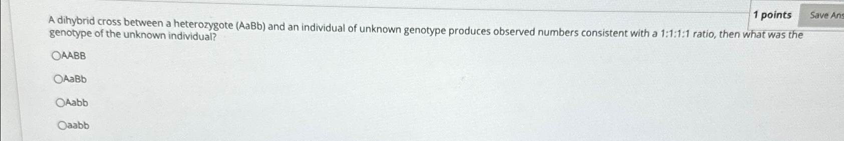 Solved 1 ﻿pointsA dihybrid cross between a heterozygote ( | Chegg.com