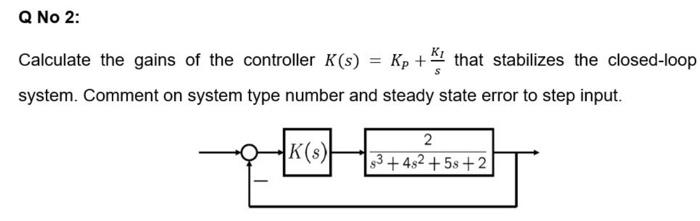 Solved Calculate the gains of the controller K(s)=KP+sKI | Chegg.com