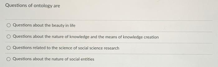 Questions of ontology are Questions about the beauty | Chegg.com