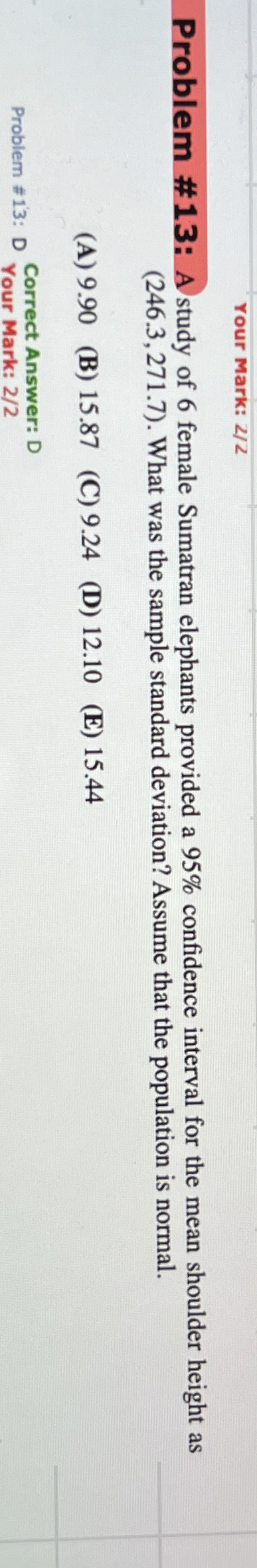 Solved Your Mark: 22Problem #13: A study of 6 ﻿female | Chegg.com