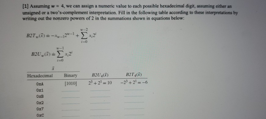 Solved 1 Assuming W 4 We Can Assign A Numeric Value To Chegg