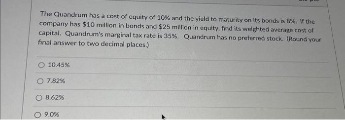 Solved The Quandrum has a cost of equity of 10% and the | Chegg.com