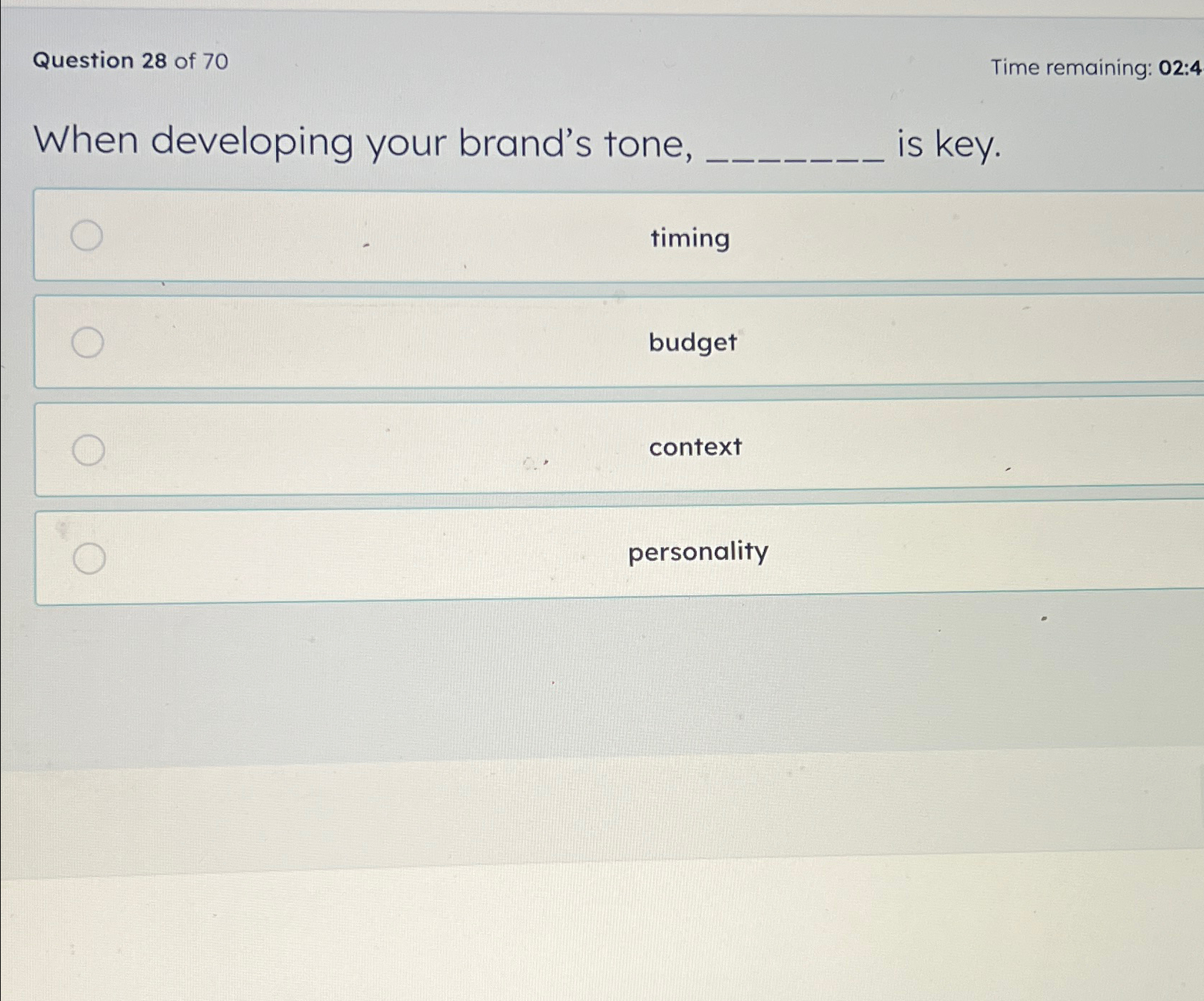 Solved Question 28 ﻿of 70Time remaining: 02:4When developing | Chegg.com
