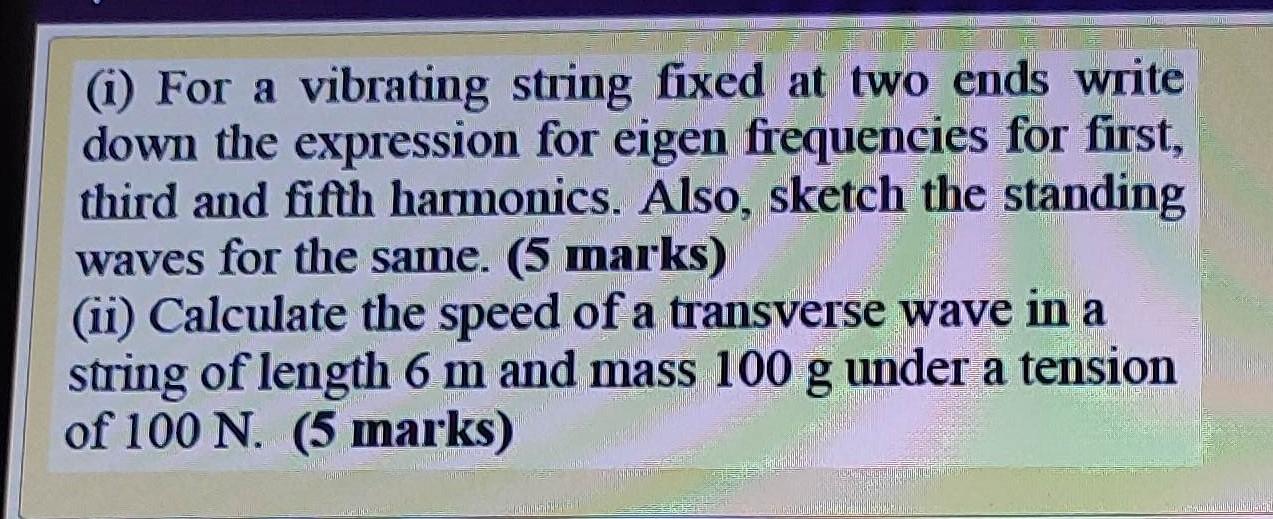 Solved (i) For a vibrating string fixed at two ends write | Chegg.com