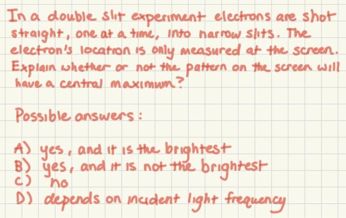 Solved In a double slit experiment electrons are shot | Chegg.com