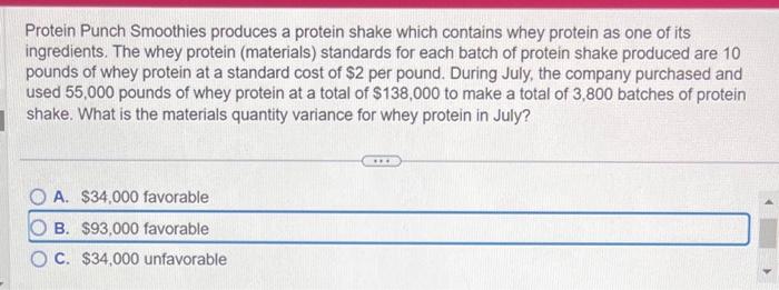 Solved Protein Punch Smoothies produces a protein shake | Chegg.com