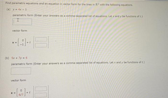 Solved Find parametric equations and an equation in vector | Chegg.com